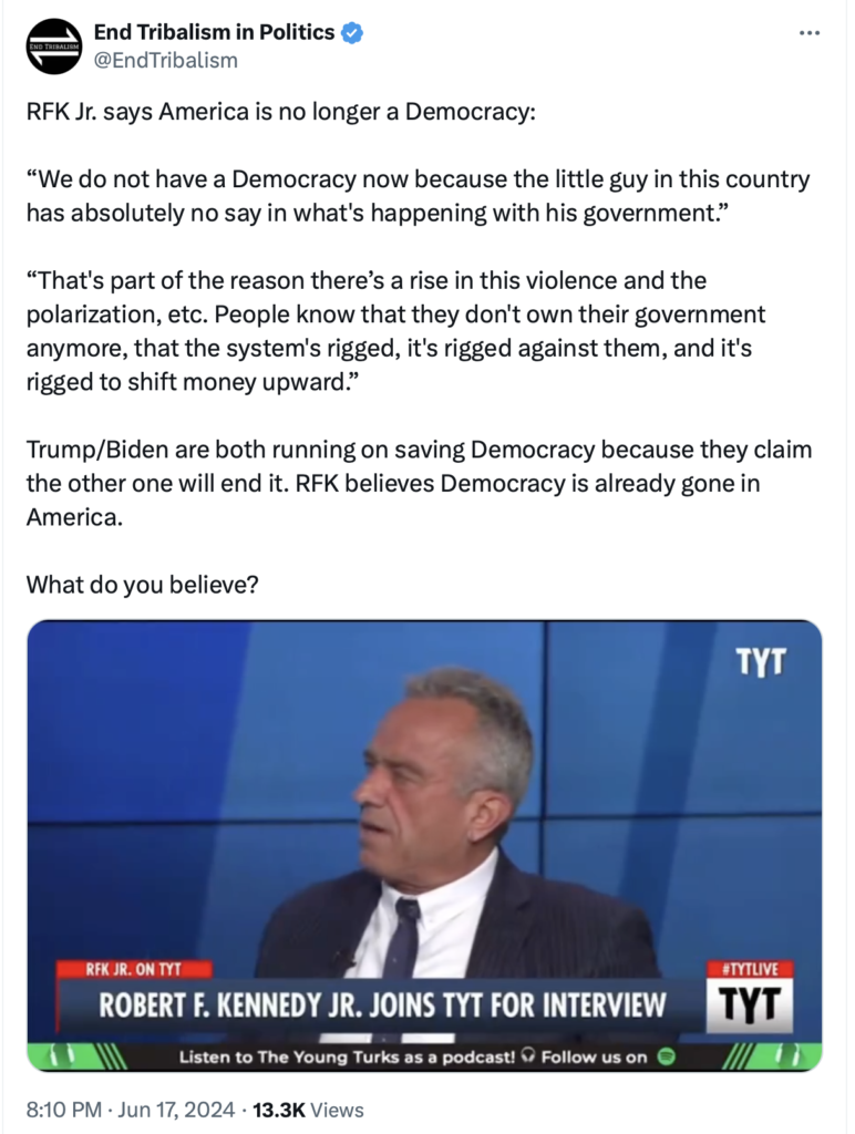 RFK, Jr: "We no longer have a democracy" - Dangerous Intersection