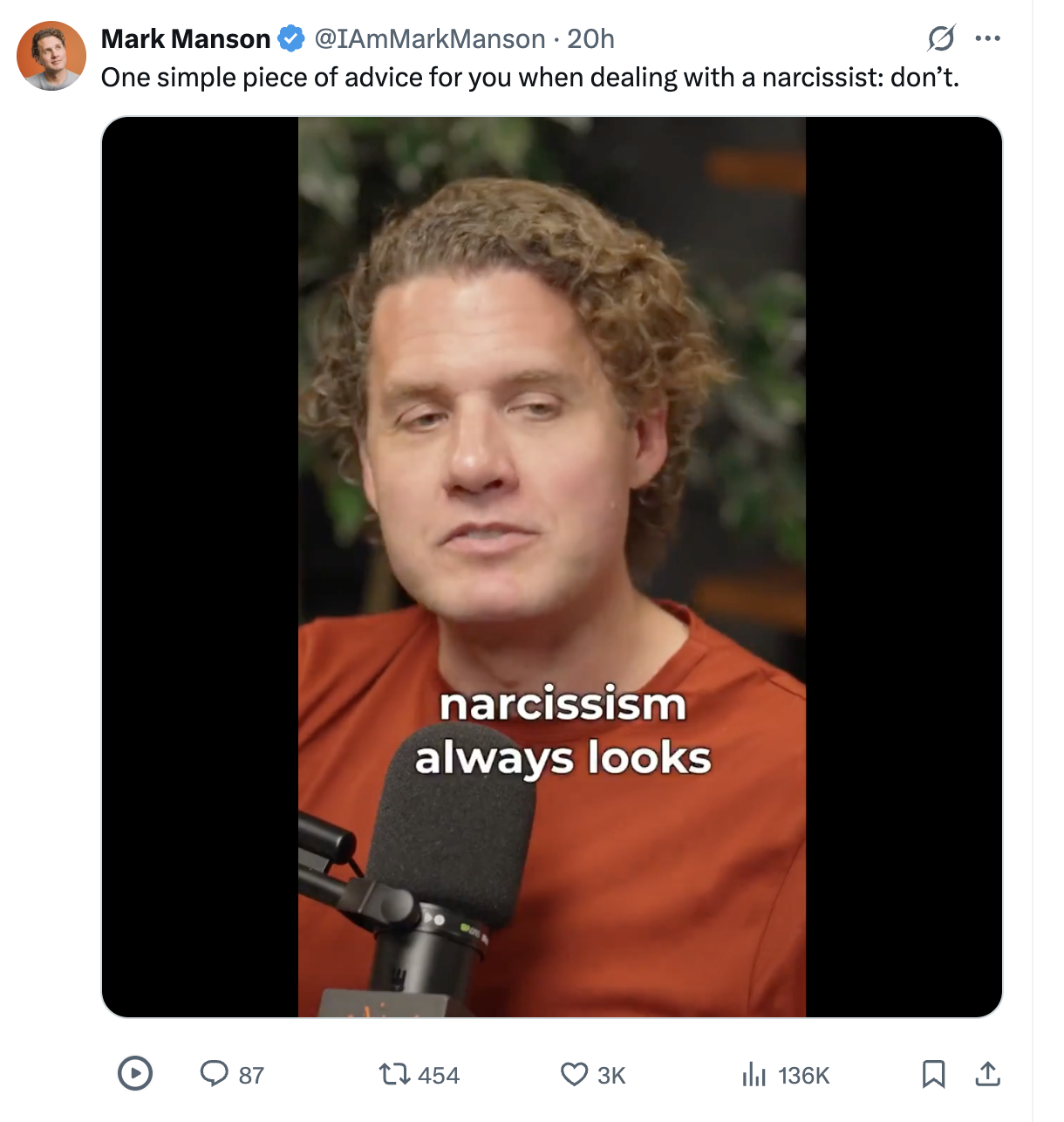 Mark Manson: Avoid Narcissists - Dangerous Intersection